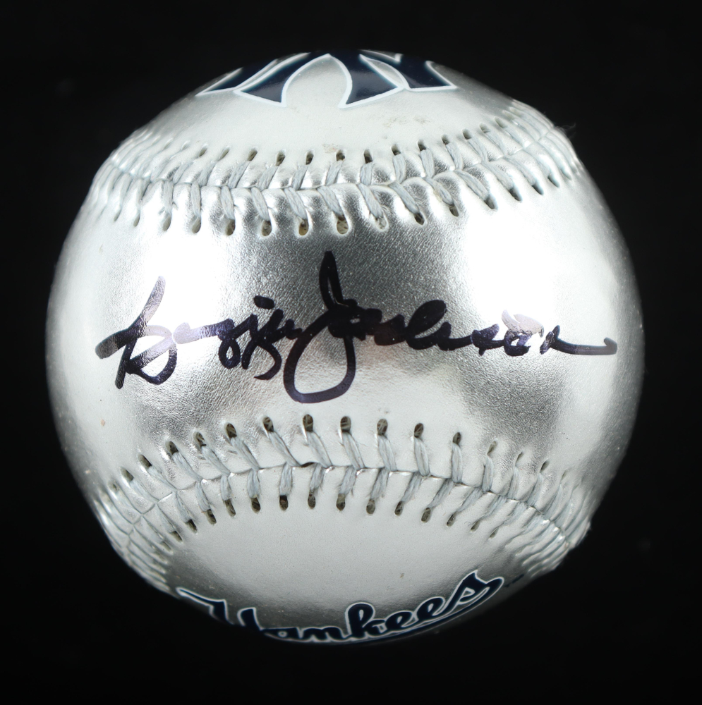 Reggie Jackson Signed Yankees Logo Metallic Silver Baseball with All ...