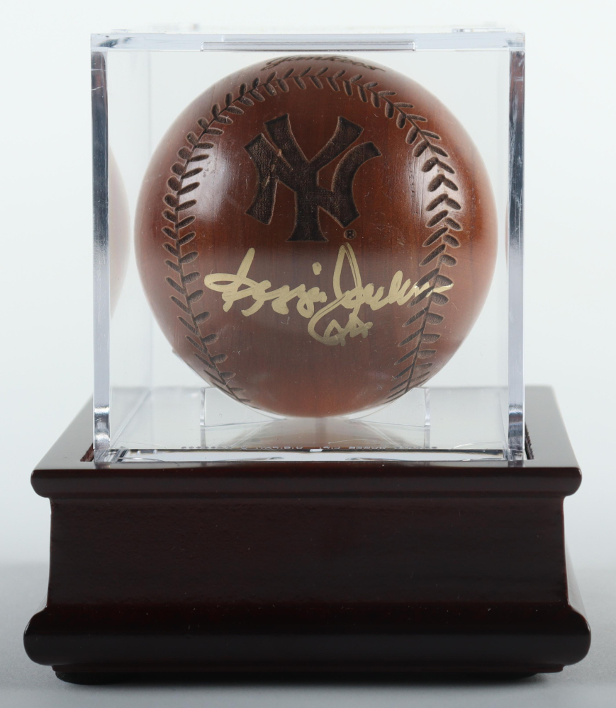 Reggie Jackson Signed Yankees Logo Carved Wood Baseball with All Wood ...