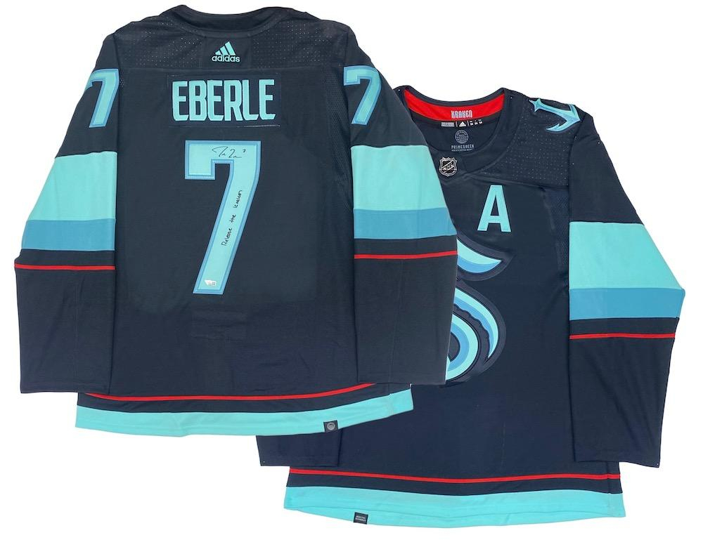 Jordan Eberle Signed Kraken Adidas Jersey Inscribed "Release The Kraken ...