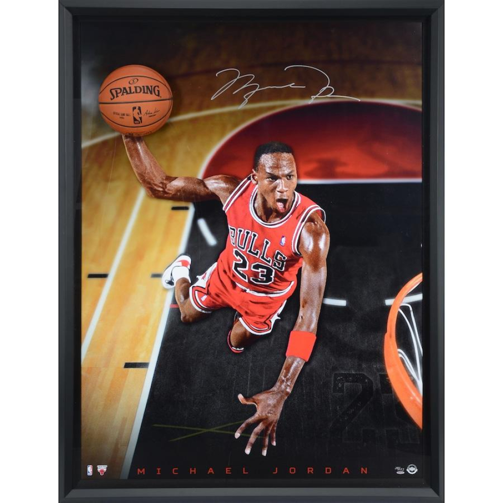 Michael Jordan Signed LE Bulls Custom Framed Breaking Through Display (UDA) | Pristine Auction