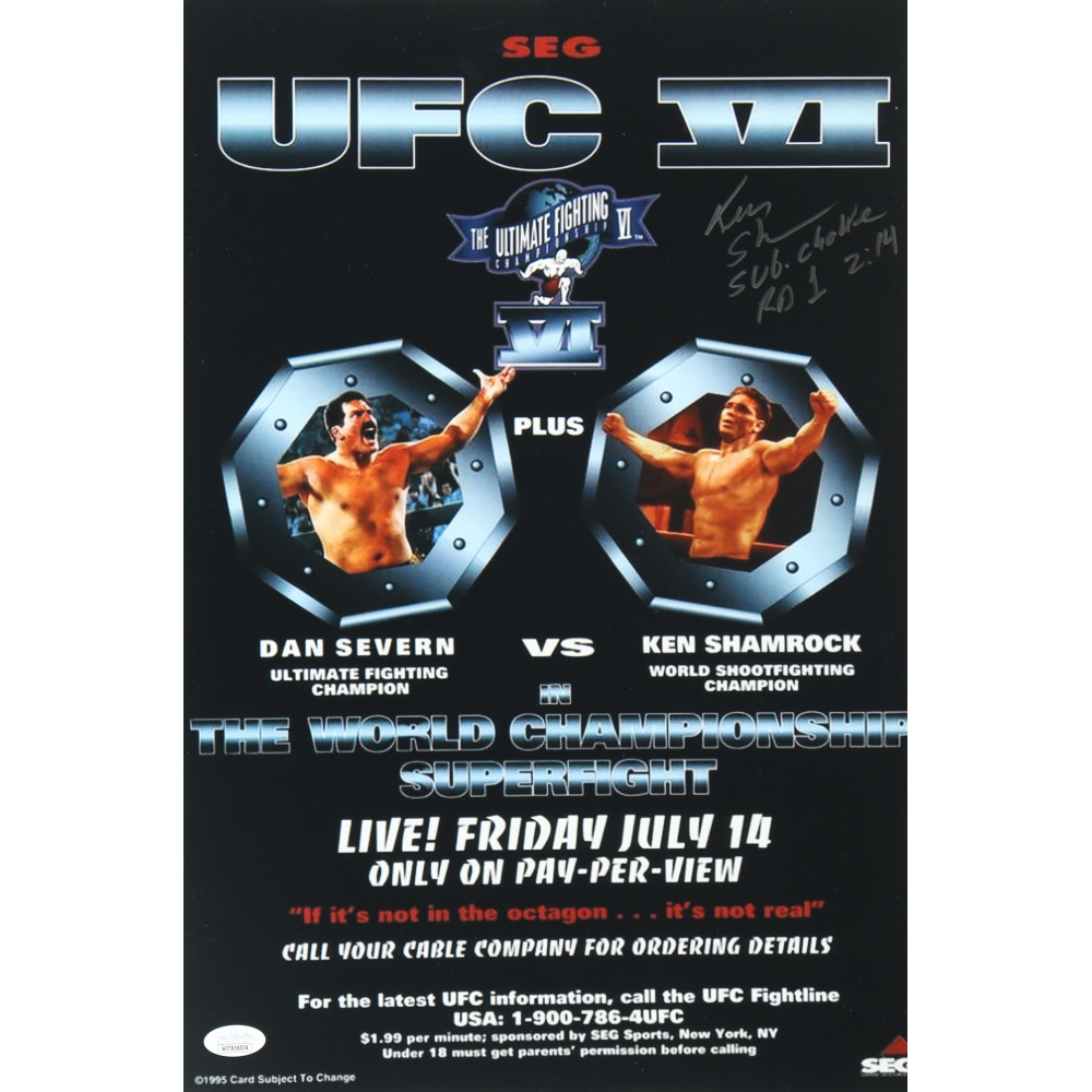 Ken Shamrock Signed UFC 11x17 Photo Inscribed "Sub. Choke RD 1 2:14 ...