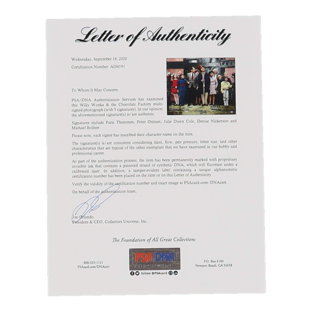 "Willy Wonka and the Chocolate Factory" 16x20 Photo Signed by (5) with ...