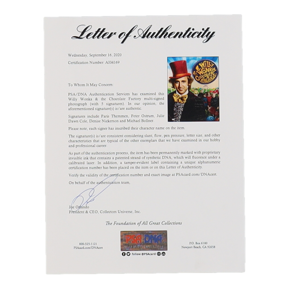 "Willy Wonka and the Chocolate Factory" 16x20 Photo Signed by (5) with ...