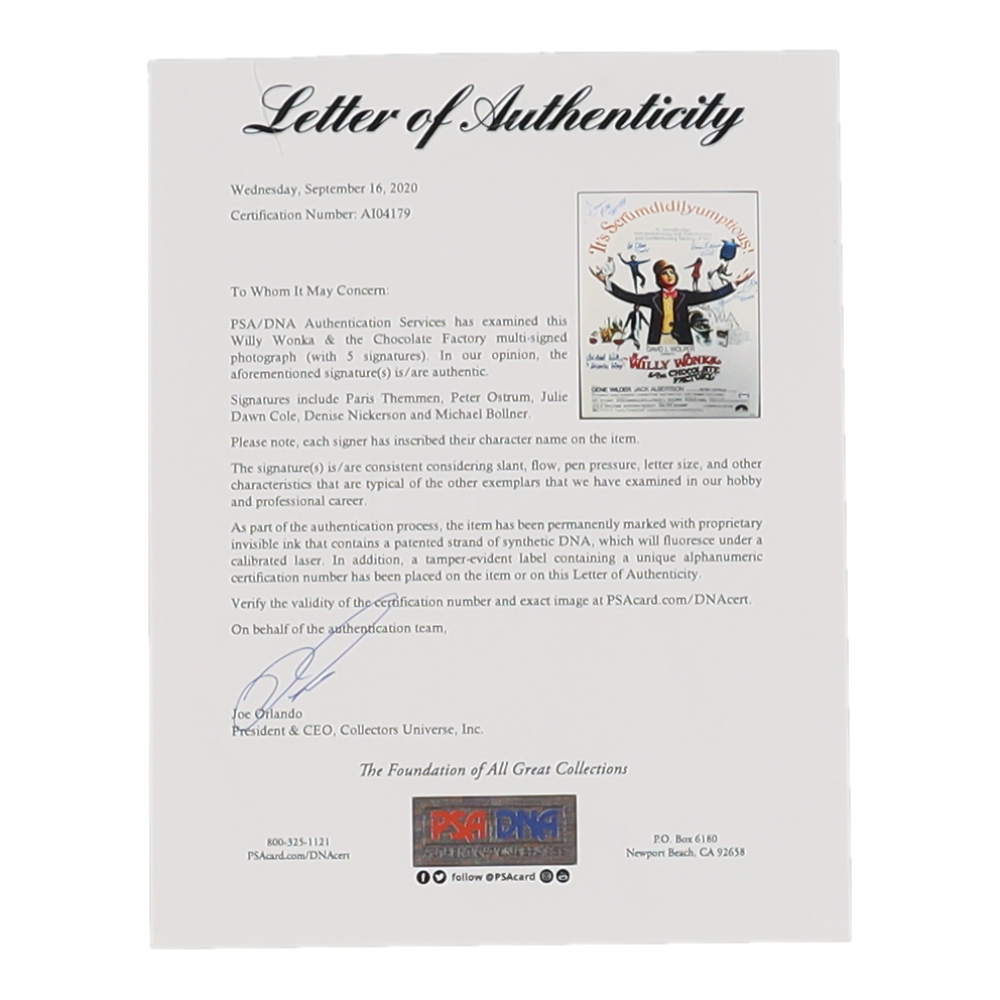 "Willy Wonka and the Chocolate Factory" 16x20 Photo Signed by (5) with ...