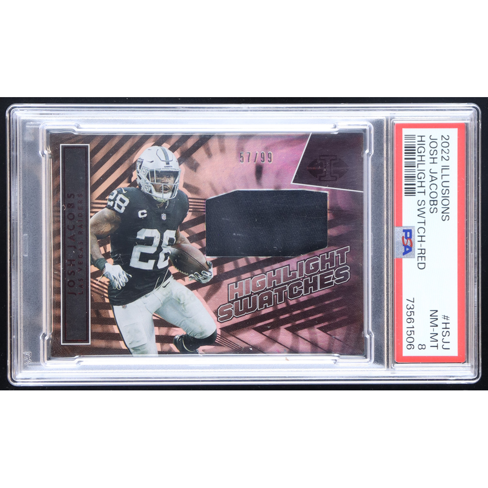 Josh Jacobs 2022 Panini Illusions Highlight Swatches Red #8 #57/99 (PSA ...