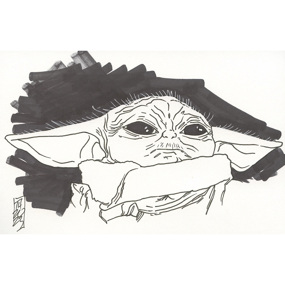 Grogu - Baby Yoda | Star Wars - Signed ORIGINAL Drawing by Tom Hodges ...