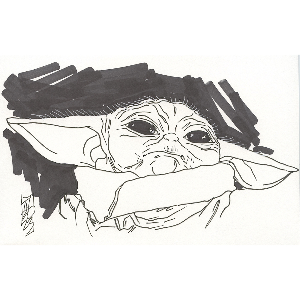 Grogu - Baby Yoda | Star Wars - Signed ORIGINAL Drawing by Tom Hodges ...