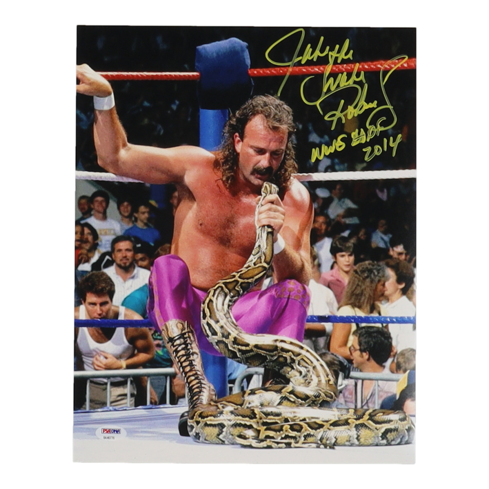 Jake "The Snake" Roberts Signed WWE 11x14 Photo Inscribed "WWE HOF 2014 ...