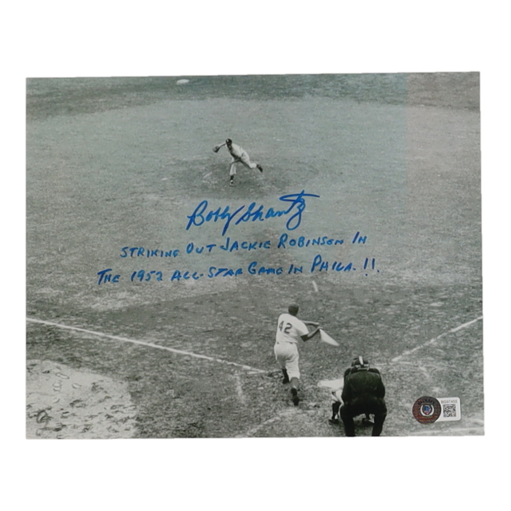 Bobby Shantz Signed Athletics 8x10 Photo Inscribed "Striking Out Jackie ...