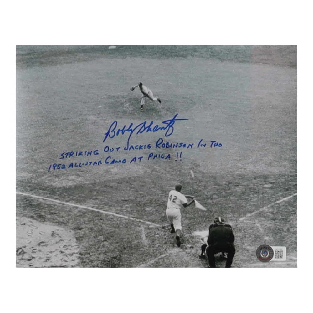 Bobby Shantz Signed Athletics 8x10 Photo Inscribed "Striking Out Jackie ...