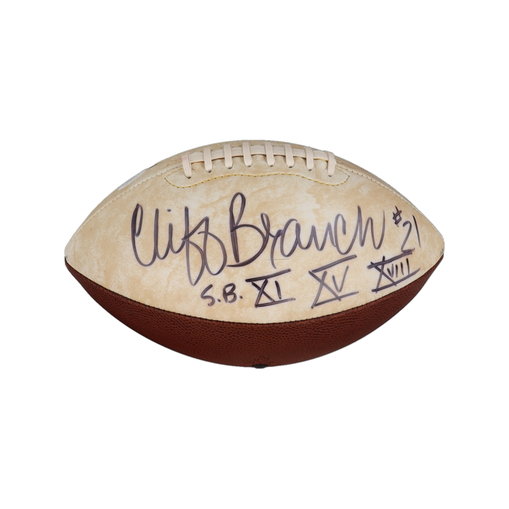 Cliff Branch Signed Raiders Logo Football Inscribed "S.B. XI XV XVIII ...