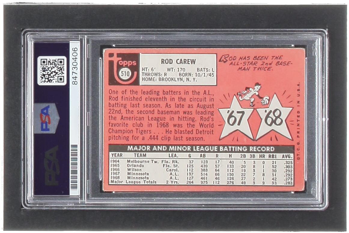 Rod Carew Signed 1969 Topps #510 (PSA | Auto 10) | Pristine Auction