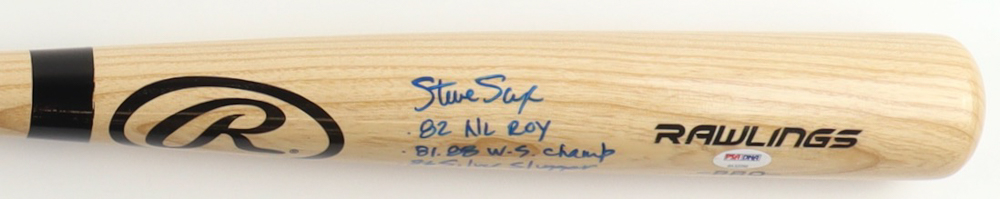 Steve Sax Signed Rawlings Pro Baseball Bat with (4) Career Stat ...