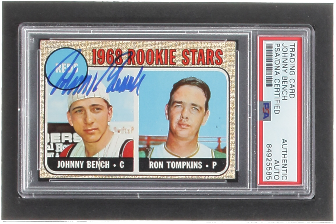 Johnny Bench Signed 1968 Topps #247A Rookie Stars/Johnny Bench RC / Ron ...