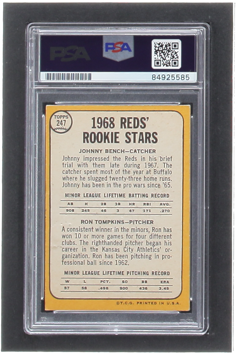 Johnny Bench Signed 1968 Topps #247A Rookie Stars/Johnny Bench RC / Ron ...