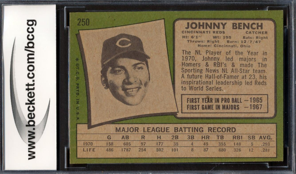Johnny Bench 1971 Topps #250 (BCCG 8) | Pristine Auction