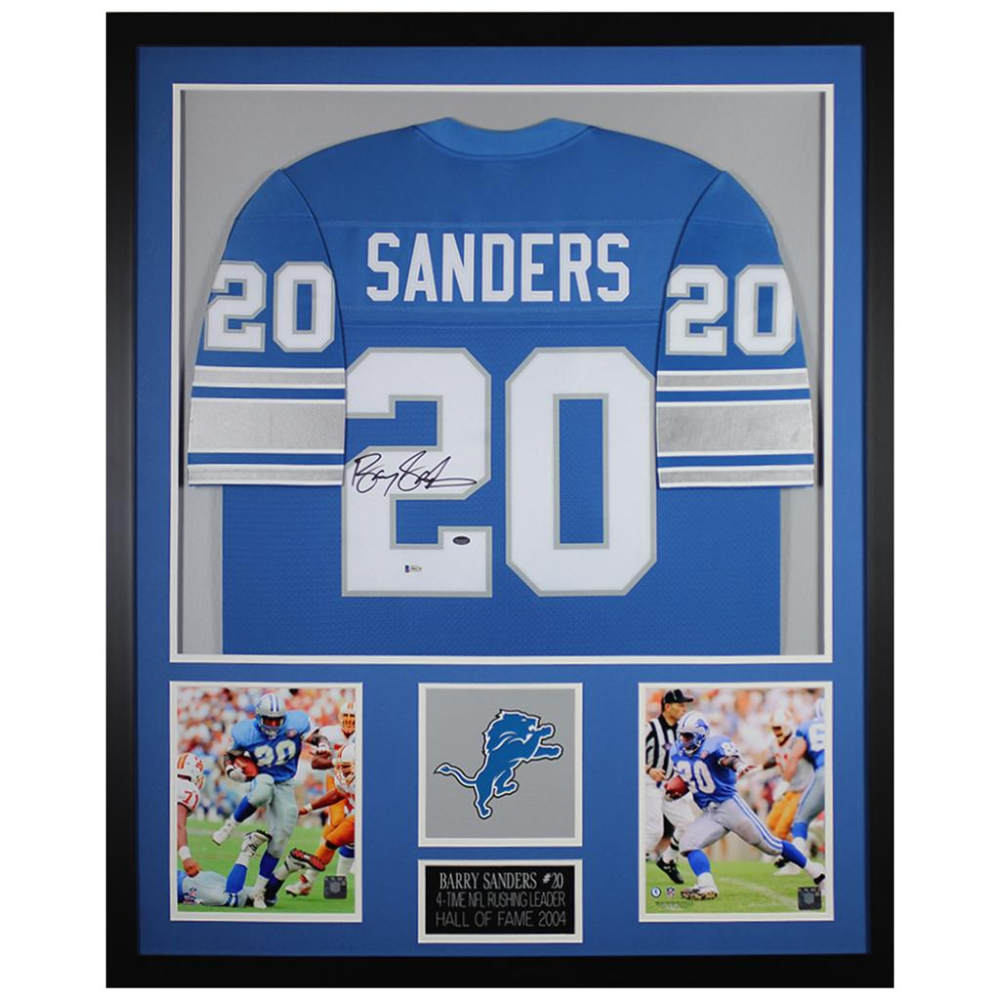Barry Sanders Signed Custom Framed Jersey Display (Beckett & Schwartz ...