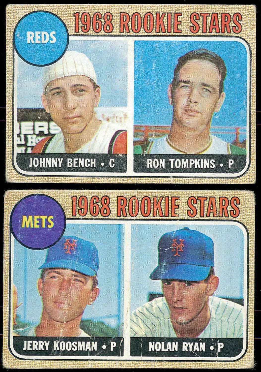 Lot of (2) Baseball Cards with Johnny Bench RC/Ron Tompkins 1968 Topps ...