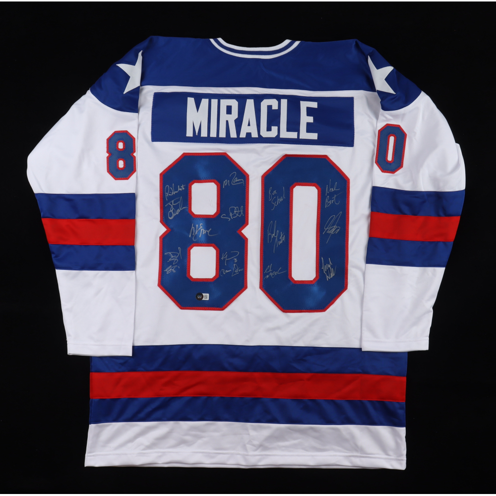 "Miracle On Ice" Jersey Signed by (15) with Steve Janaszak, Craig Patrick, Dave Christian, Ken ...