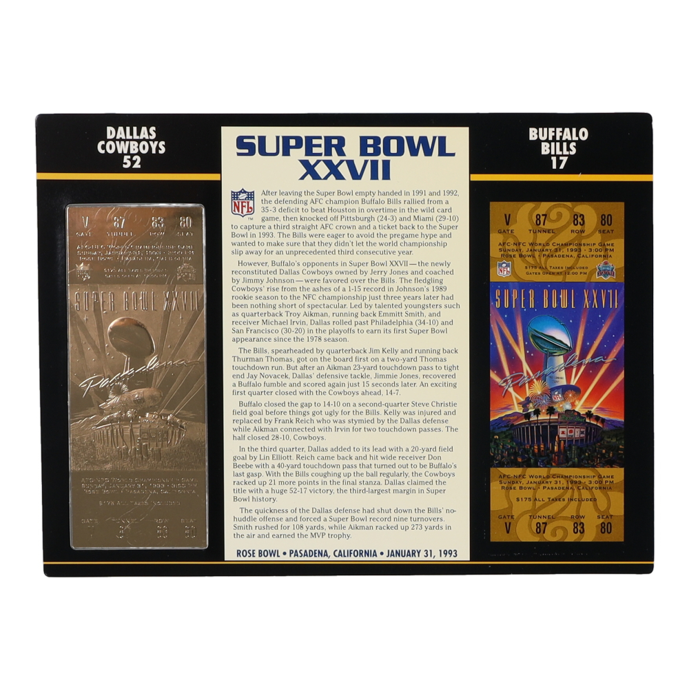 Super Bowl XXVII Commemorative 9x12 Score Card Display with 23kt Gold ...