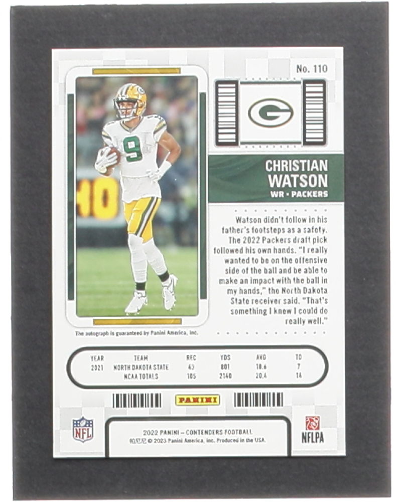 Christian Watson 2022 Panini Contenders Wild Card Round #110A AU RC ...