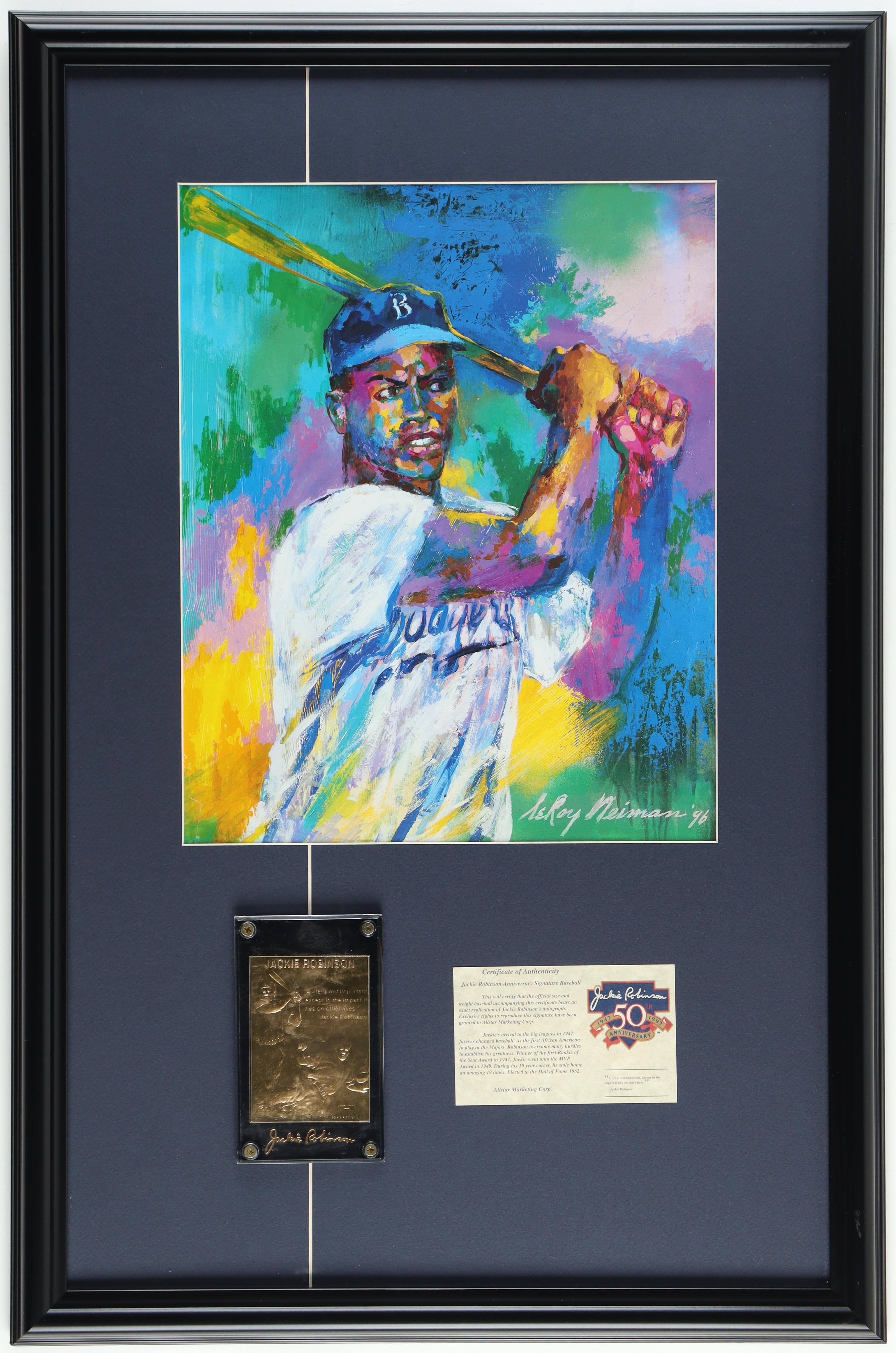 LeRoy Neiman "Jackie Robinson" Custom Framed Cut Display with 23KT Gold ...