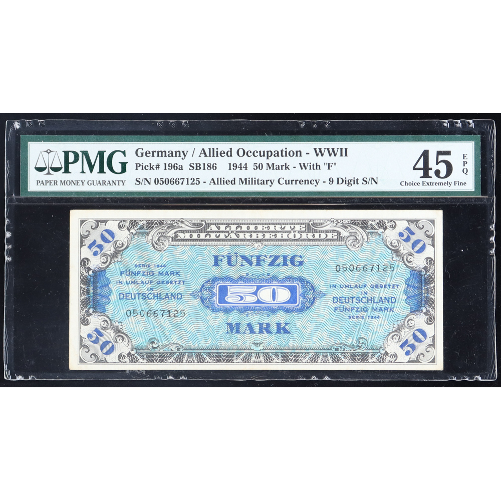 1944 Germany / Allied Occupation WWII - 50 Mark w/ "F" (PMG CHOICE EF45 EPQ) | Pristine Auction