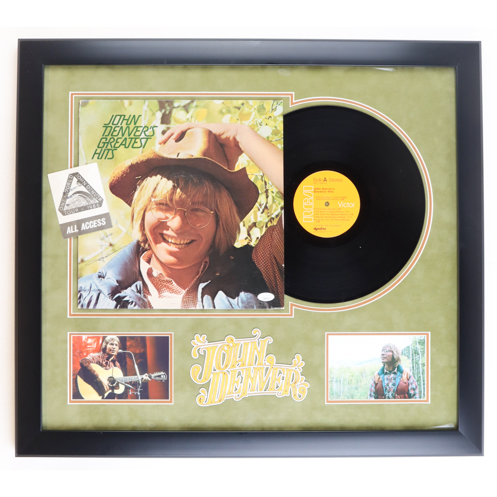 John Denver Signed "John Denver's Greatest Hits" Custom Framed Vinyl ...