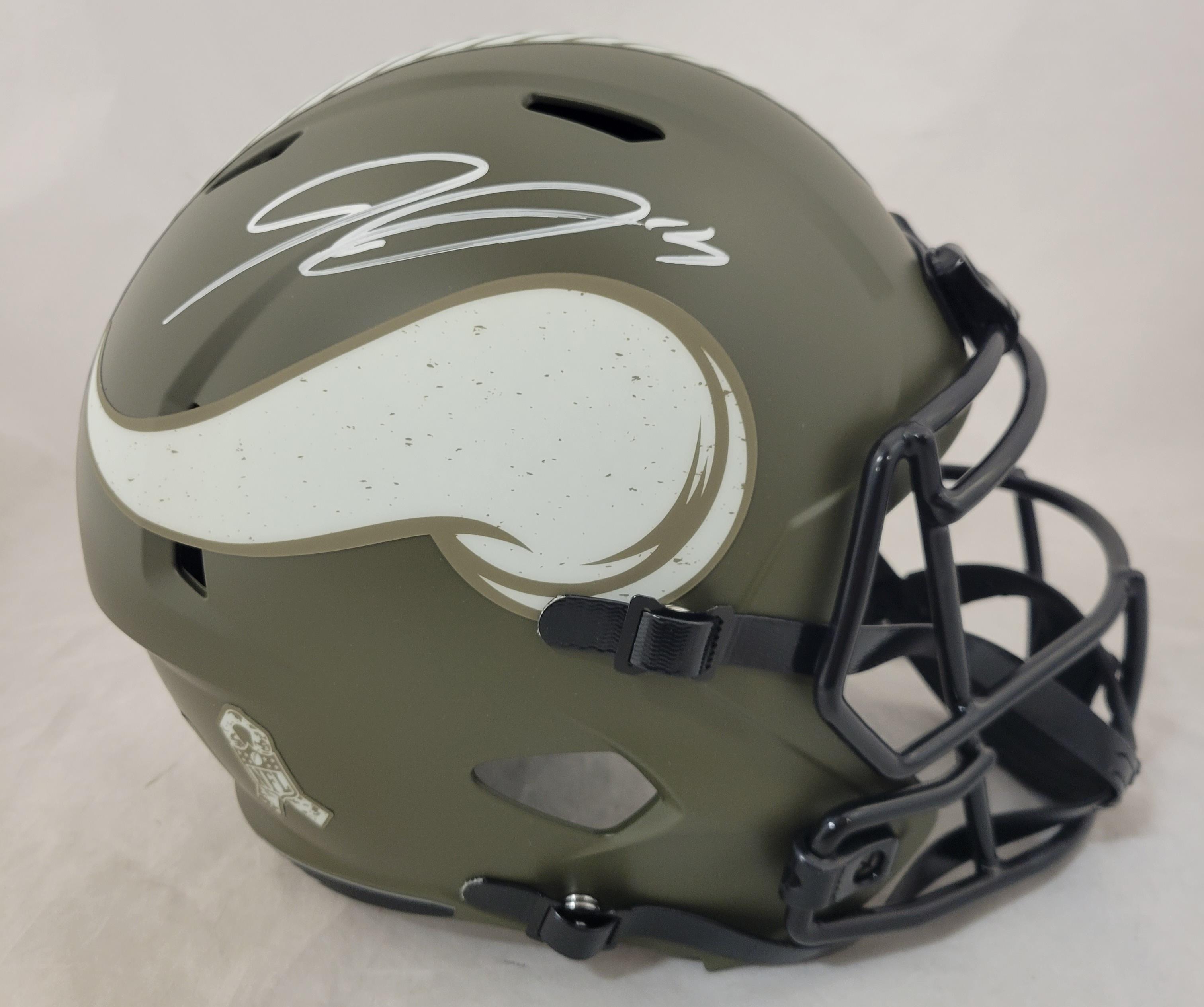 Jordan Addison Signed Vikings Salute to Service Full-Size Speed Helmet ...