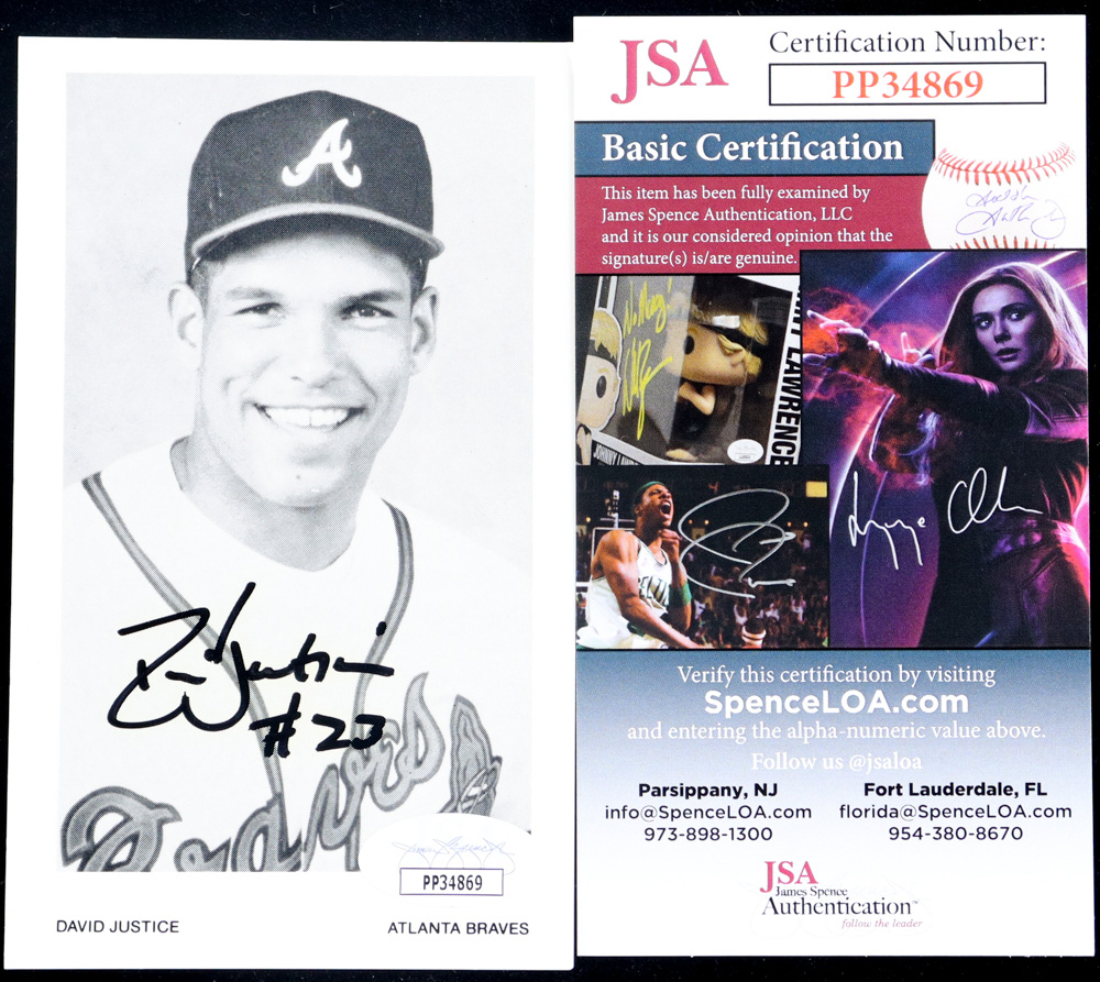 David Justice Signed Braves 3X5 Photo (JSA) | Pristine Auction