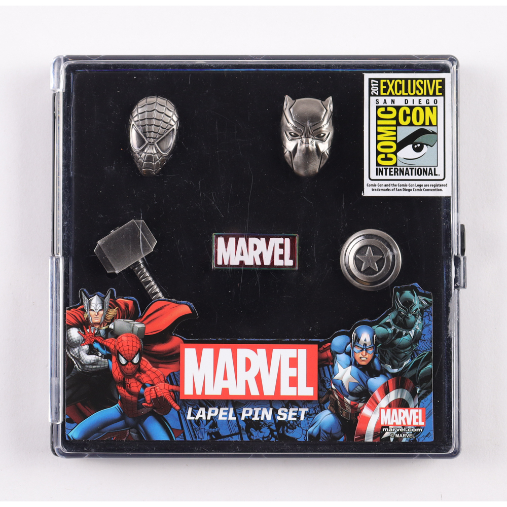 2017 Comic-Con Marvel Lapel Set of (5) Pins with Display Case ...