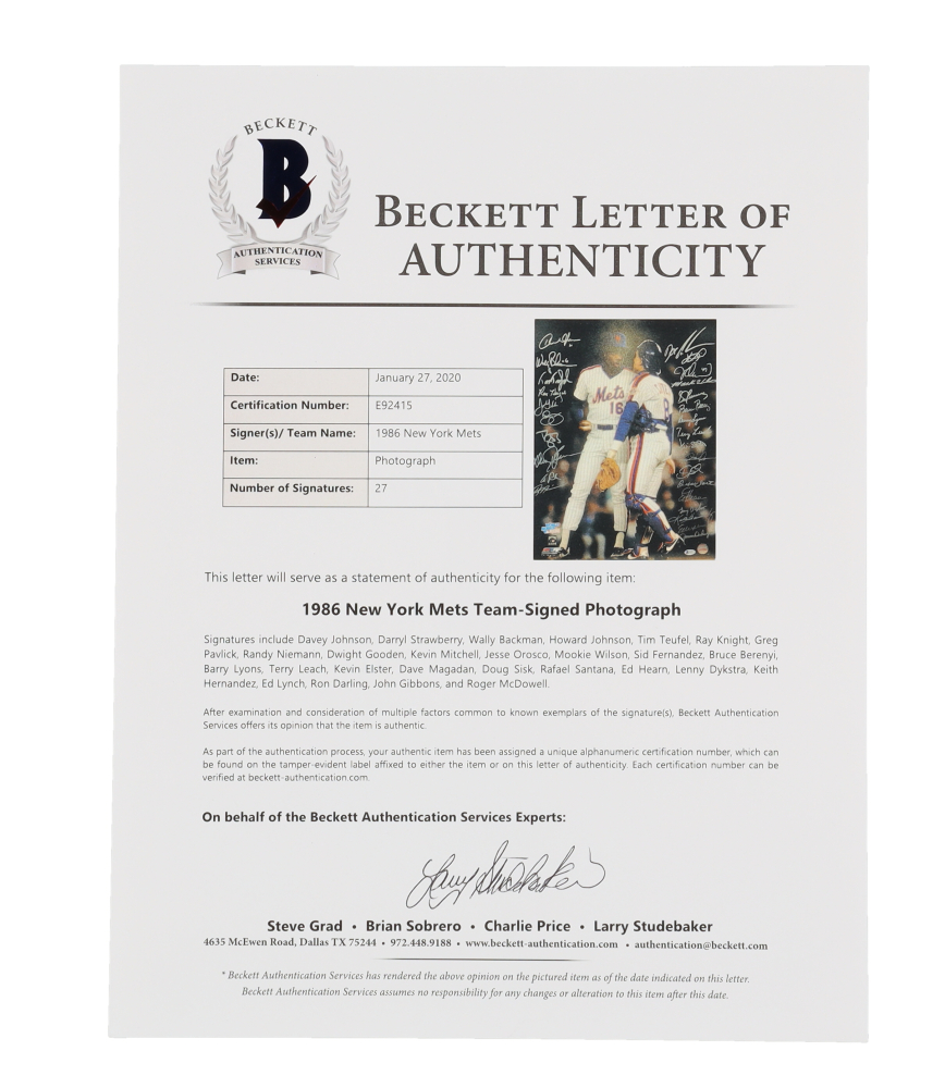 1986 Mets 16x20 Photo Team-Signed by (27) with Davey Johnson, Darryl ...