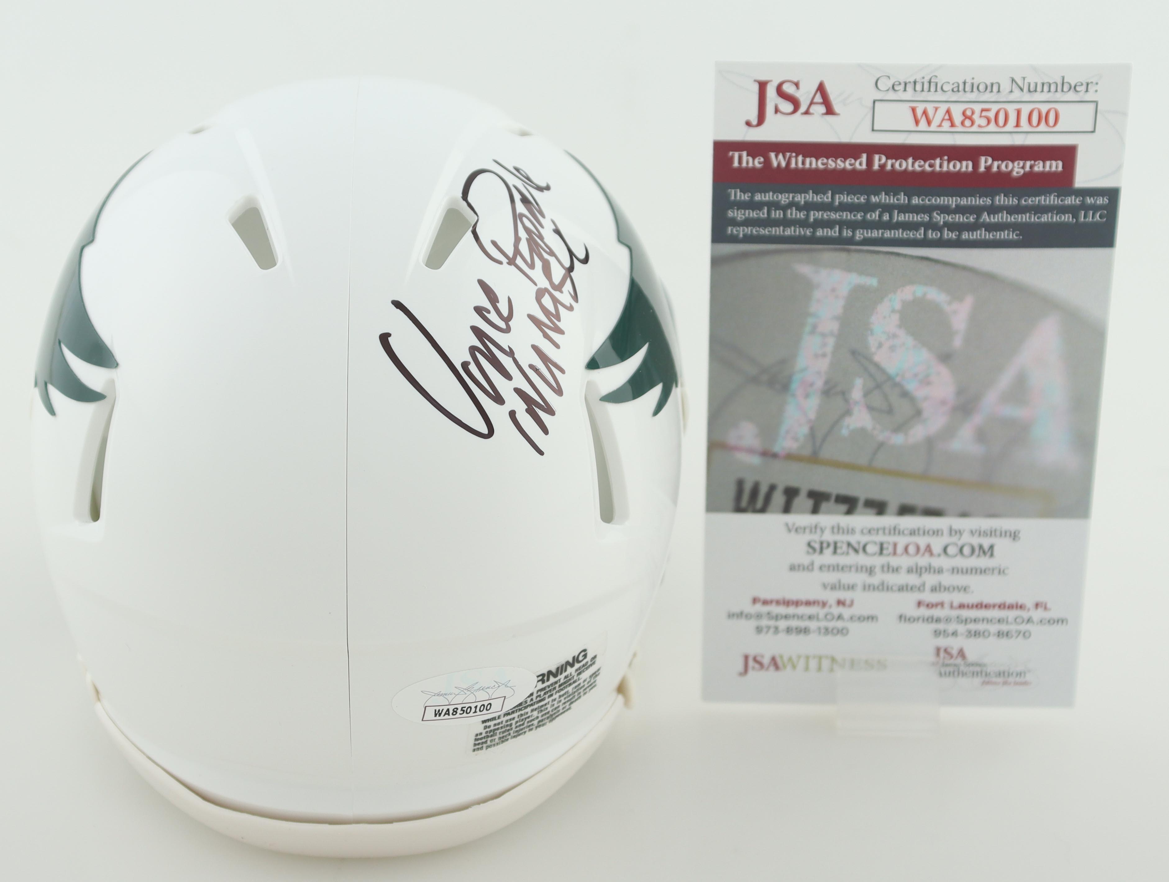 Vince Papale Signed Eagles Mini Helmet Inscribed "Invincible" (JSA ...