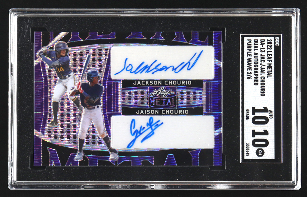 Jackson Chourio / Jaison Chourio 2022 Leaf Metal Dual Autographs Purple ...