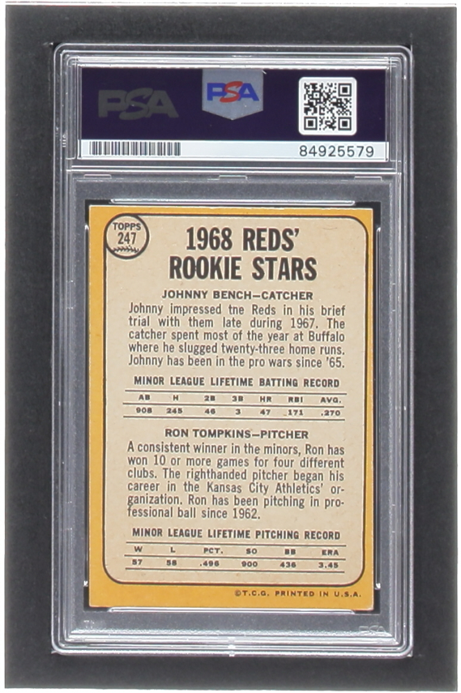Johnny Bench Signed Johnny Bench / Ron Tompkins 1968 Topps #247A RC ...