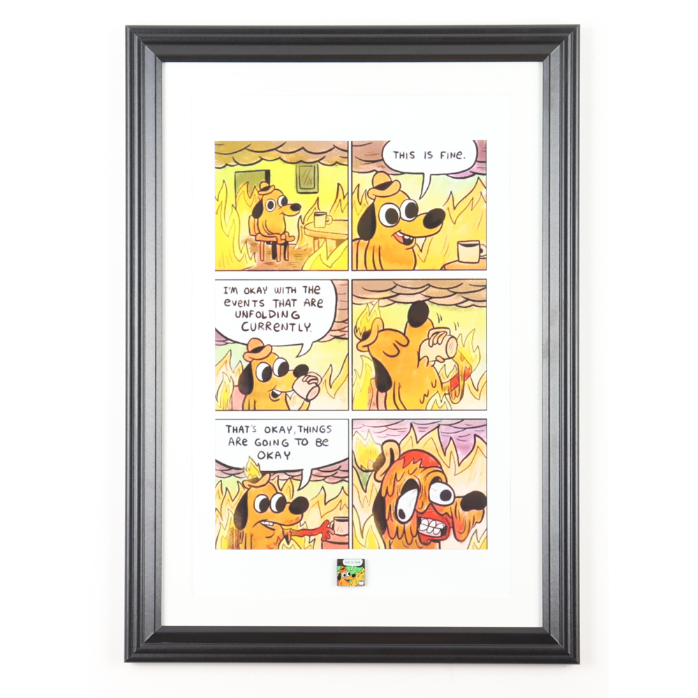 "This Is Fine" Meme Custom Framed Print with Matching Pin | Pristine ...