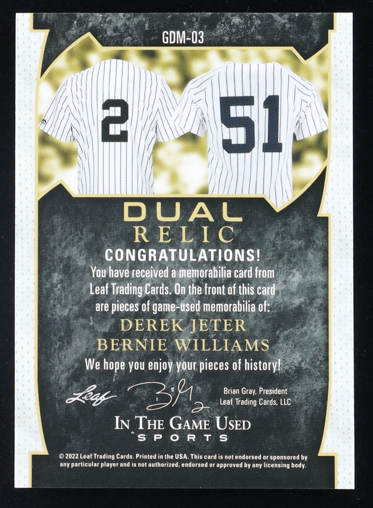Derek Jeter / Bernie Williams 2022 ITG Used Sports Dual Relic Silver ...