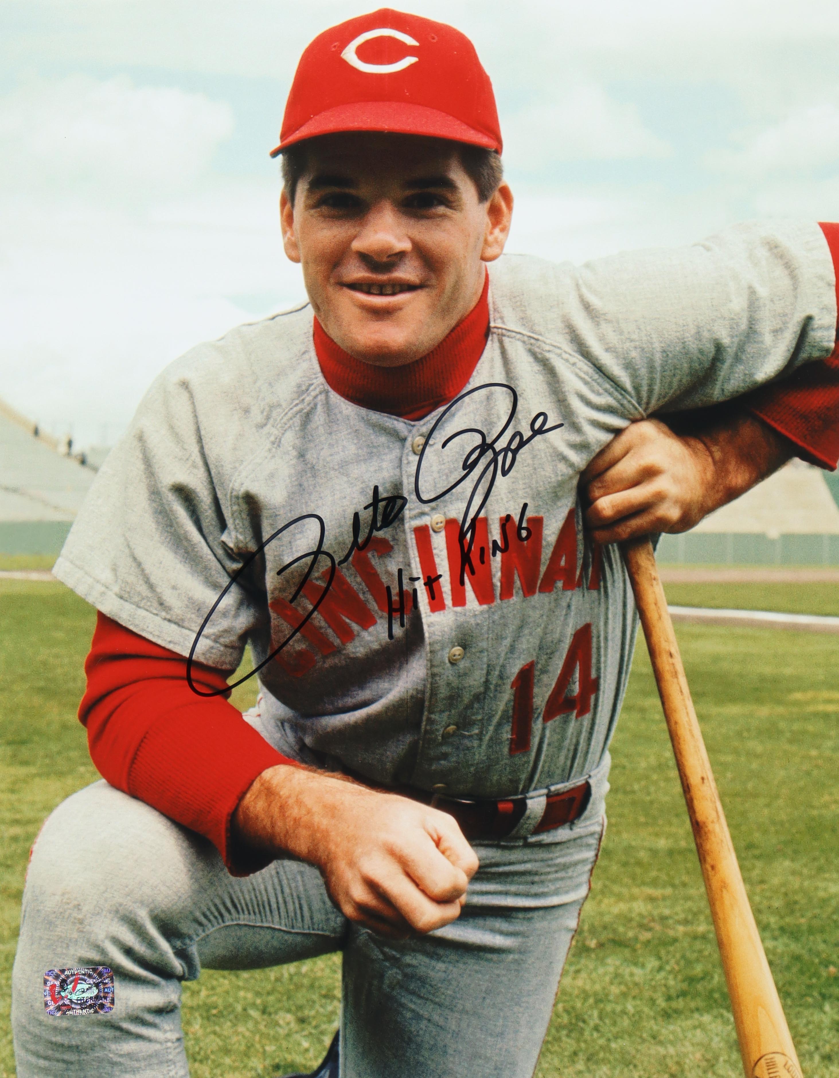 Pete Rose Signed Reds 11x14 Photo Inscribed "Hit King" (Rose ...