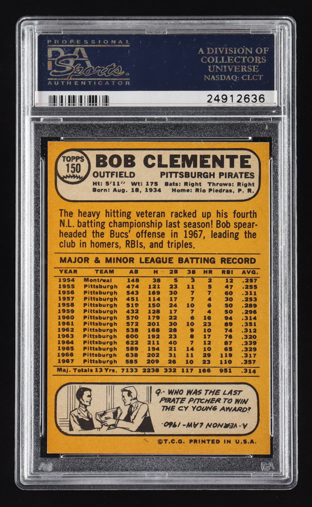 Roberto Clemente 1968 Topps #150 (PSA 8) | Pristine Auction