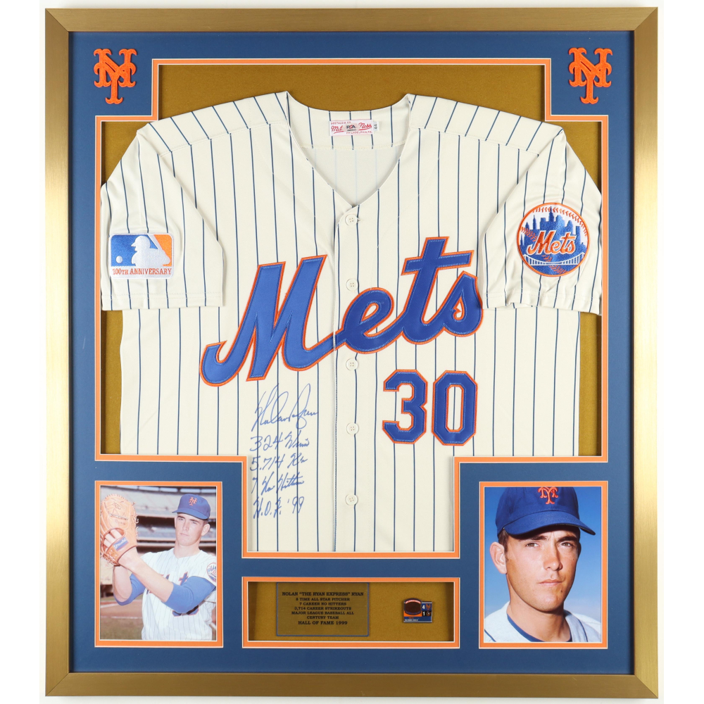 Nolan Ryan Signed Mets Custom Framed Mitchell & Ness Jersey Display ...
