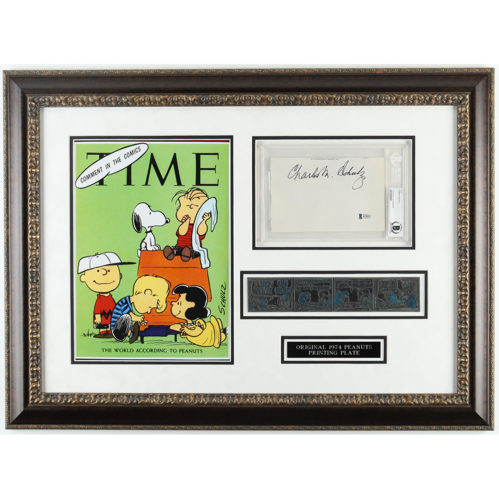 Charles Schulz Signed "Peanuts" Custom Framed Cut Display with Original ...