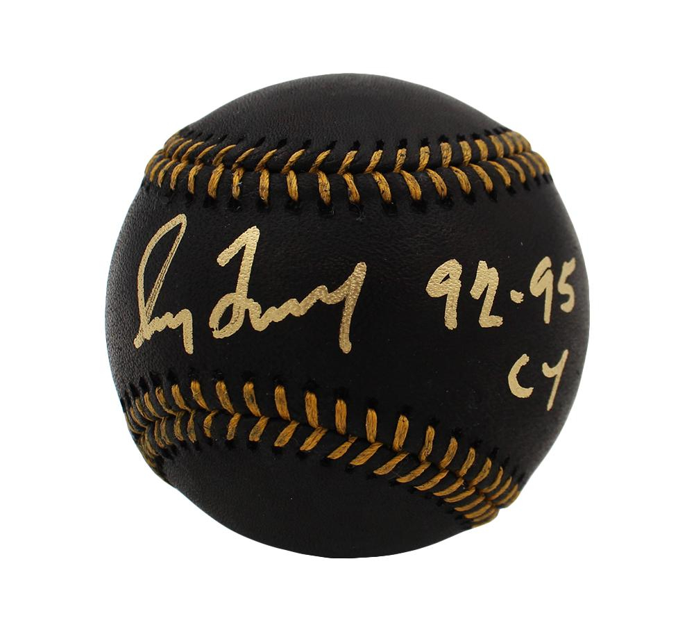 Greg Maddux Signed OML Black Leather Baseball Inscribed "92-95 CY ...