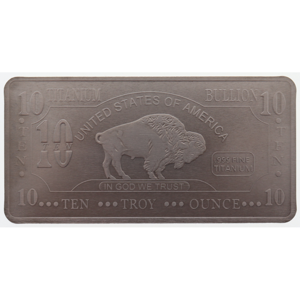 Ten Troy Ounce "Buffalo" .999 Fine Titanium Bullion Bar | Pristine Auction
