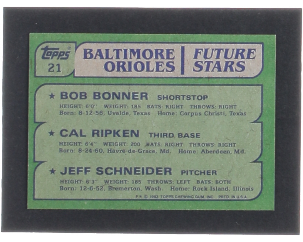 Bob Bonner / Cal Ripken / Jeff Schneider 1982 Topps #21 RC | Pristine ...