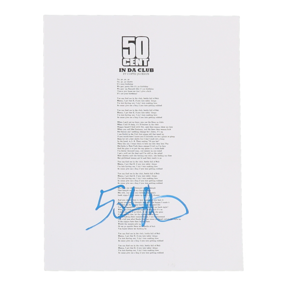 50 Cent Signed "In Da Club" 8.5x11 Lyric Sheet (ACOA) | Pristine Auction
