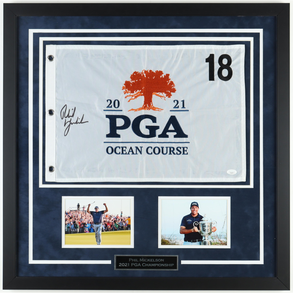 Phil Mickelson Signed 2021 PGA Ocean Course Custom Framed Pin Flag (JSA ...