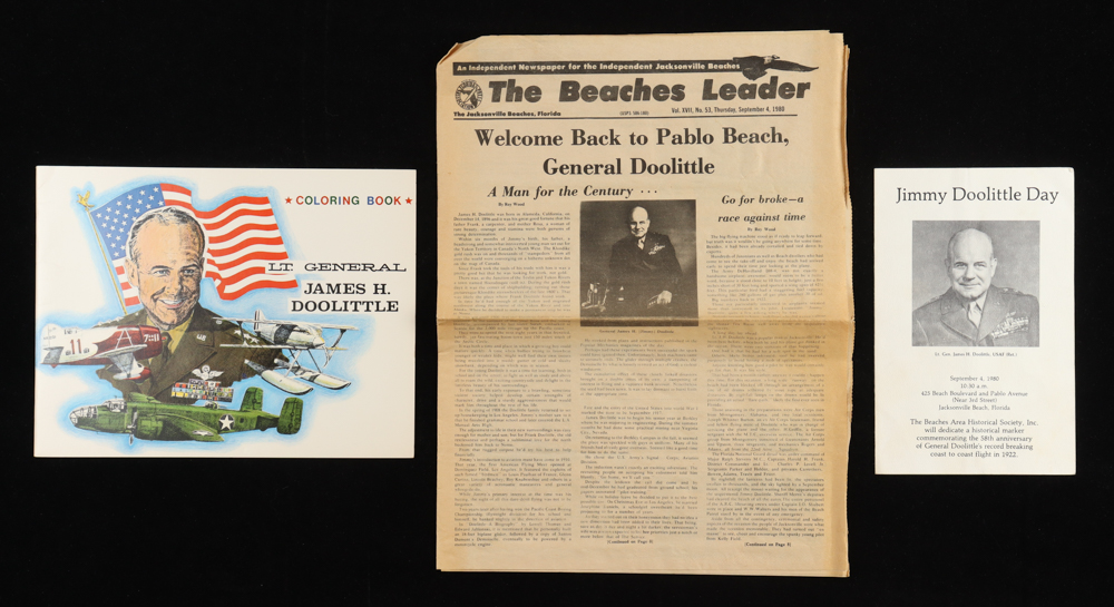 James H. Doolittle Signed Coloring Book with Program & Newspaper ...
