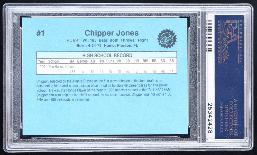 Chipper Jones 1990 Classic Draft Picks #1 RC (PSA 9) | Pristine Auction