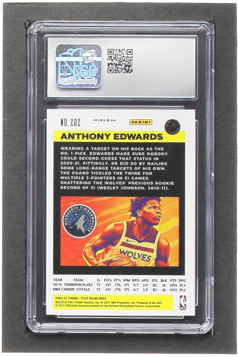 Anthony Edwards 2020-21 Panini Flux Factory Pulsar #202 RC (CSG 9.5 ...