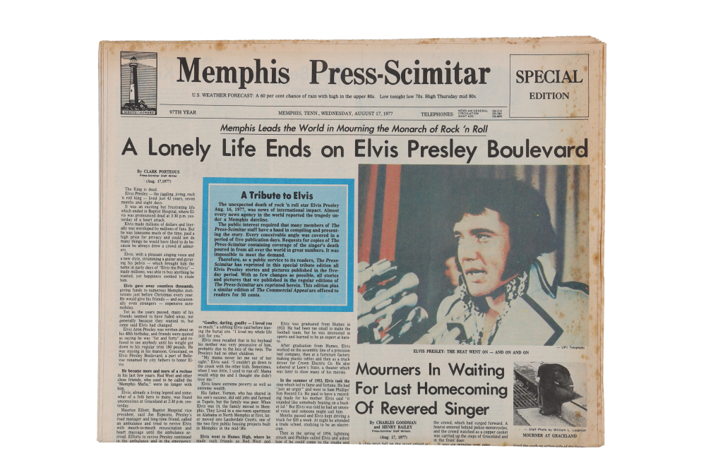 Elvis Presley 1977 Full Memphis Press-Scimitar Full Death Day Newspaper ...